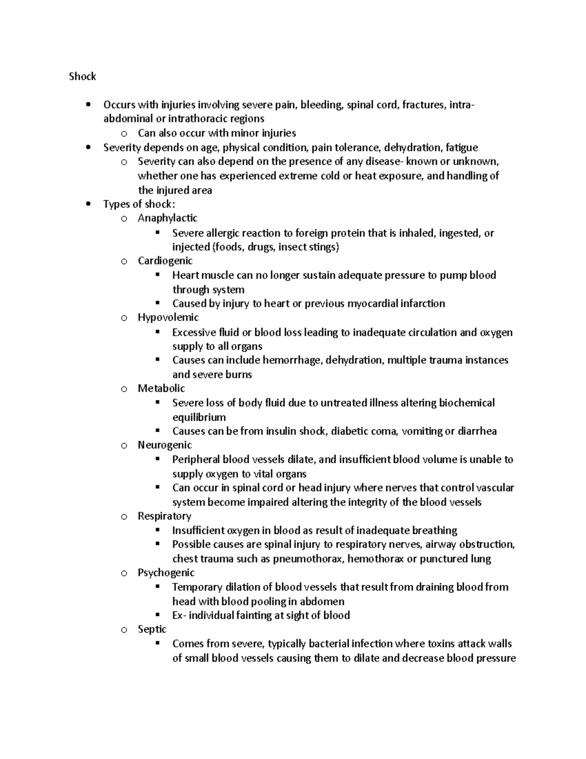 Shock- tectbook lessen - Shock Occurs with injuries involving severe ...