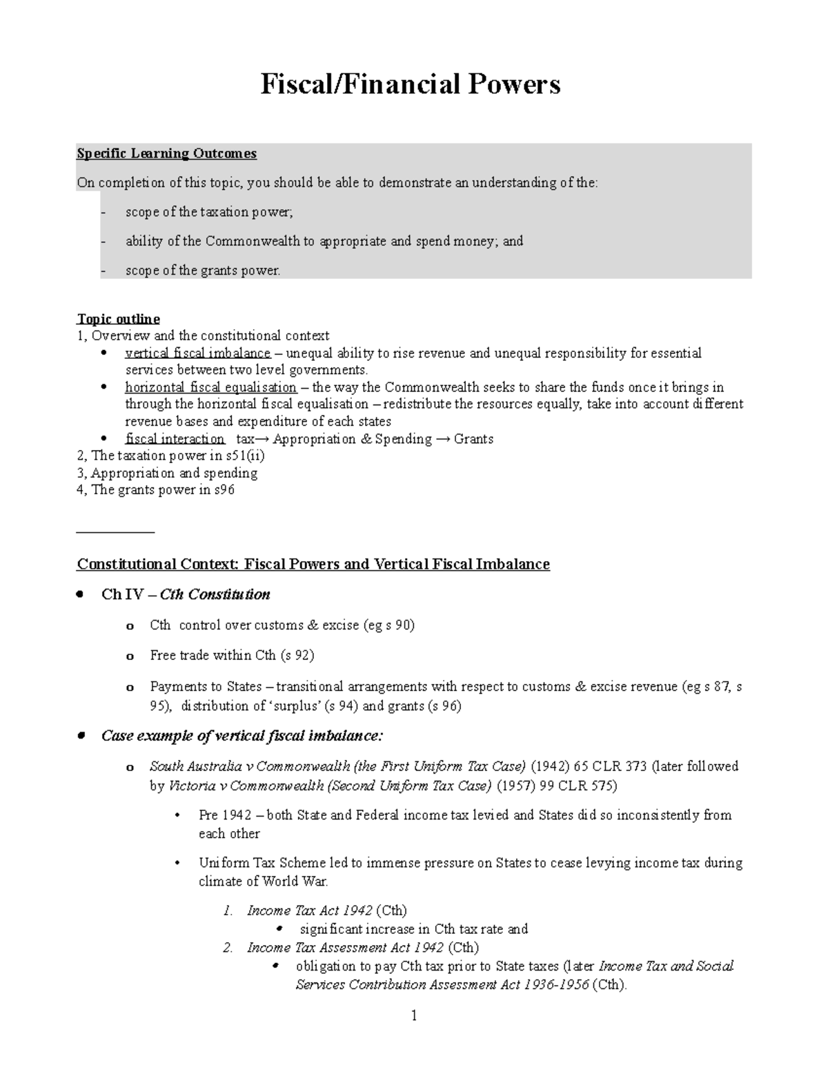 Topic 5 Fiscal Powers - 2023 - Synopsis - Fiscal/Financial Powers ...