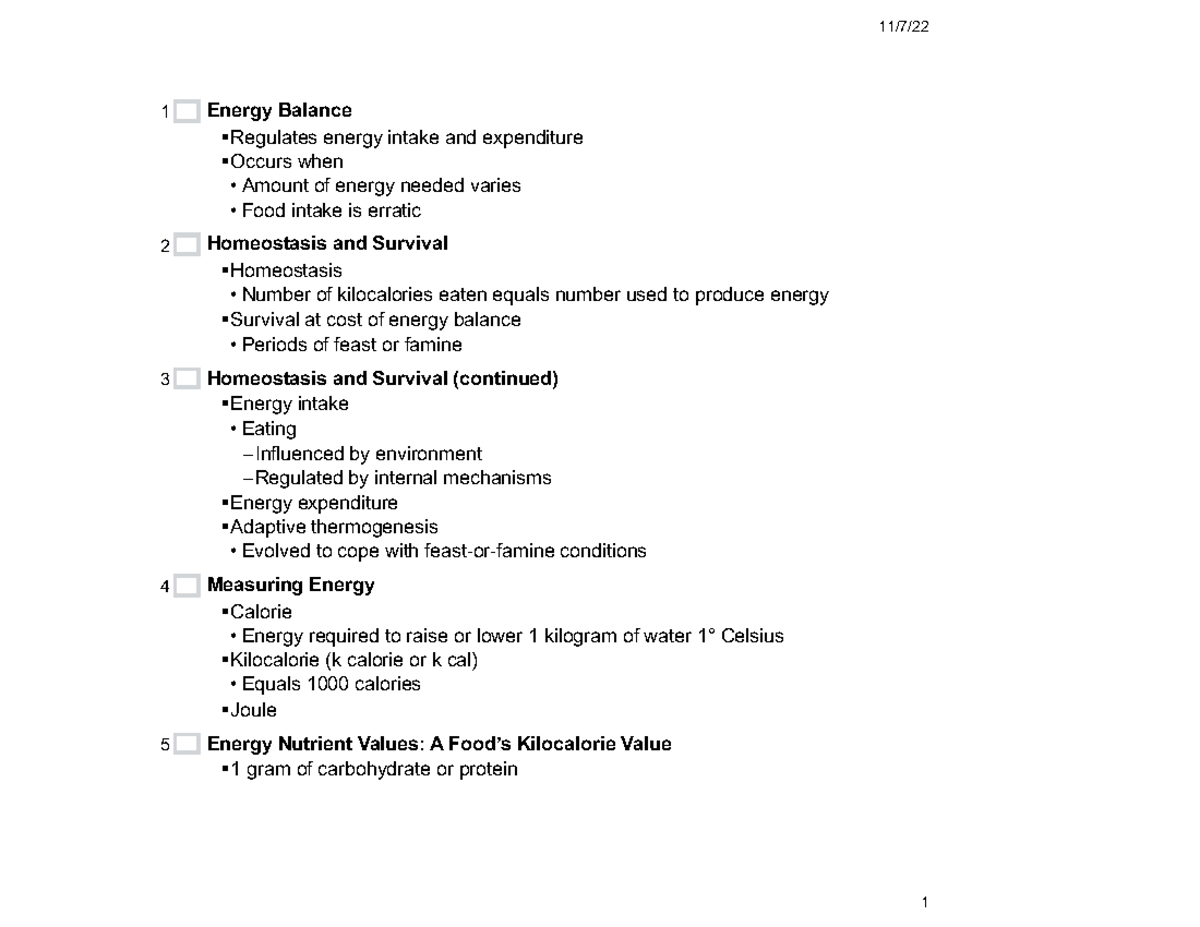 Chapter 05 Notes - 11/7/ 1 Energy Balance §Regulates energy intake and ...