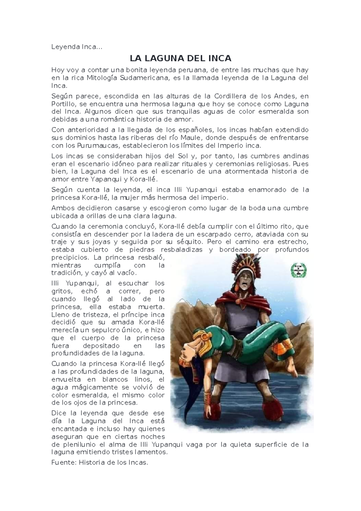 Leyenda Inca - muy interesante - Leyenda Inca... LA LAGUNA DEL INCA Hoy ...