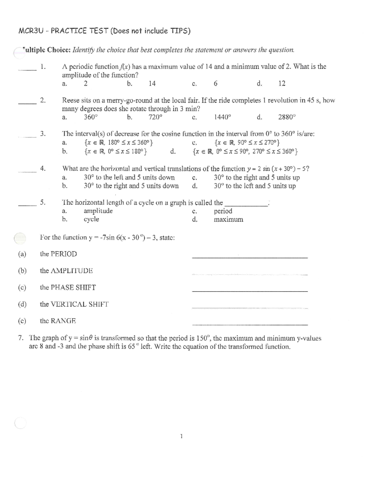 Grade 11 math practice test - Studocu