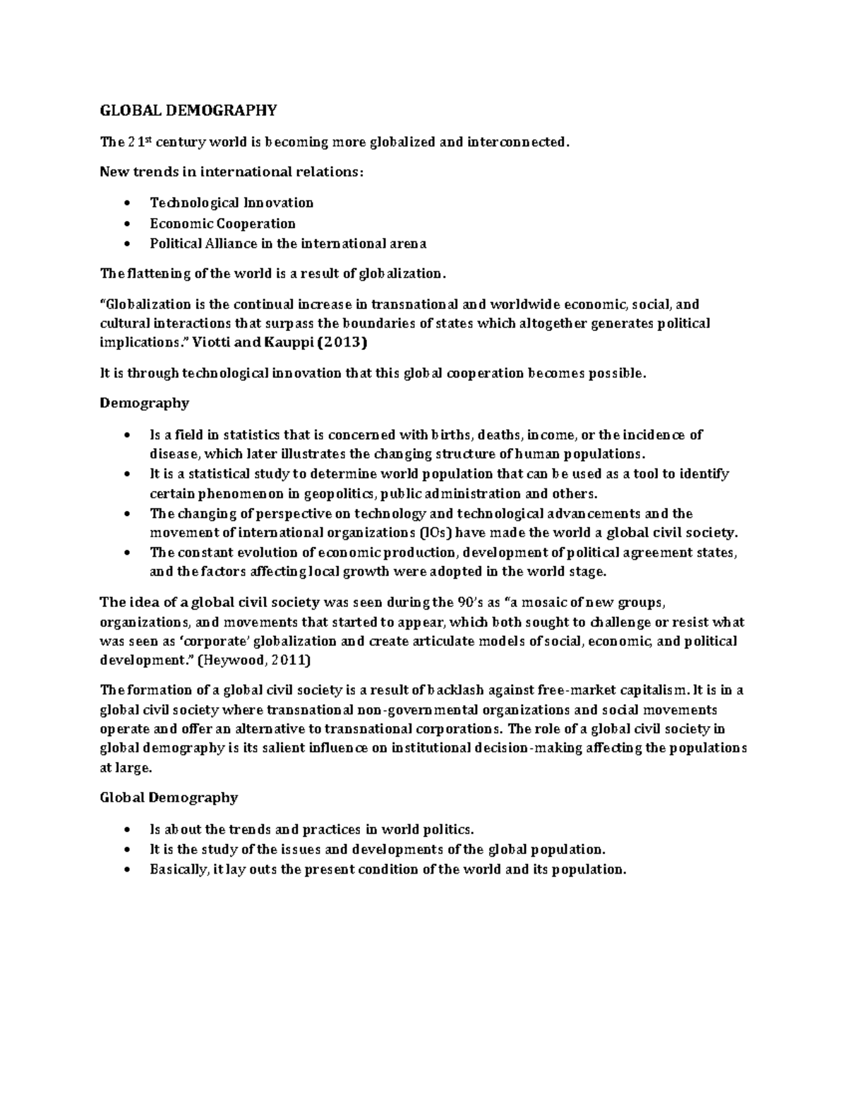 Contemporary Chapters 1 4 - GLOBAL DEMOGRAPHY The 21st century world is ...