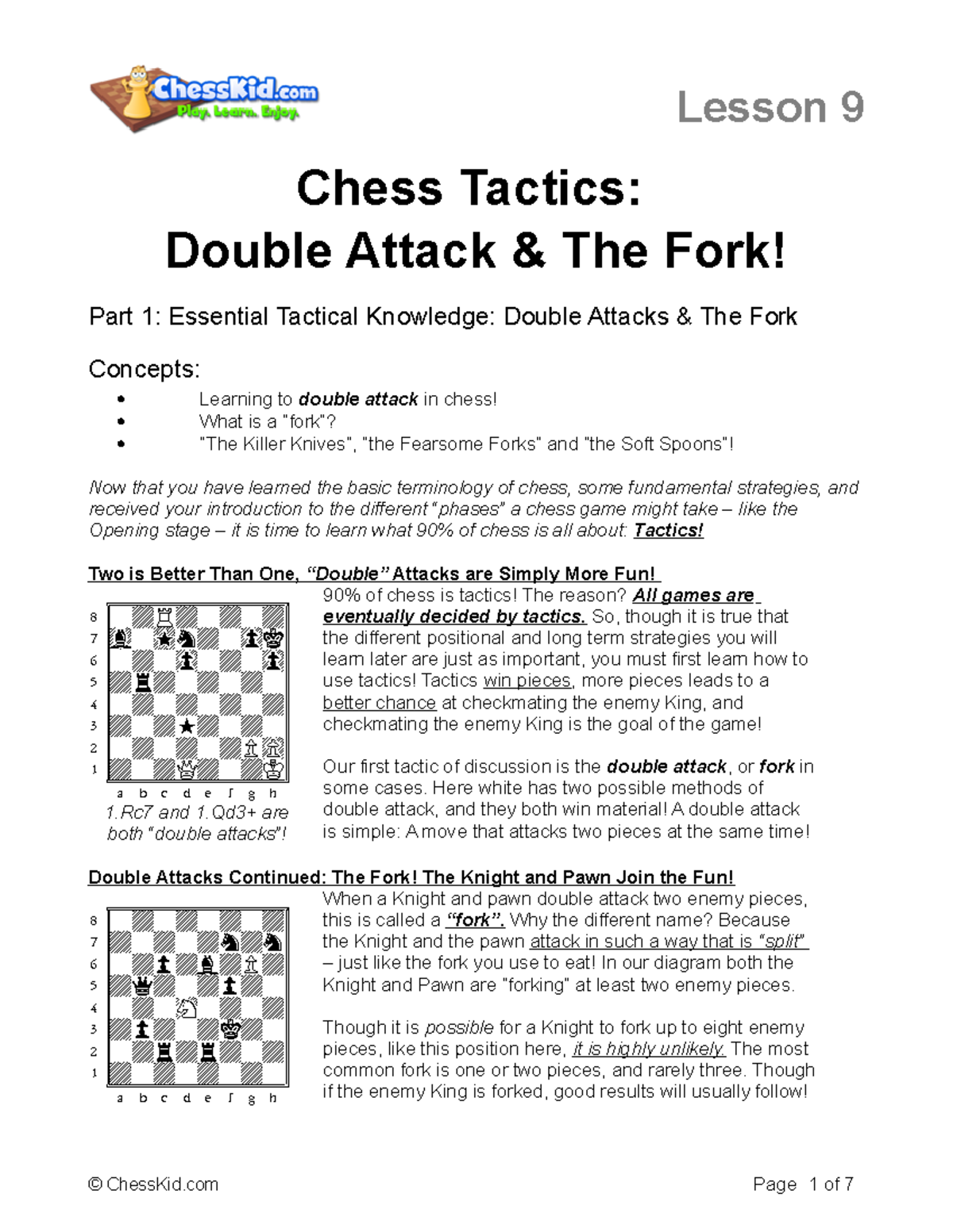 Lesson 9 - note - Chess Tactics: Double Attack & The Fork! Part 1: Essential Tactical Knowledge ...
