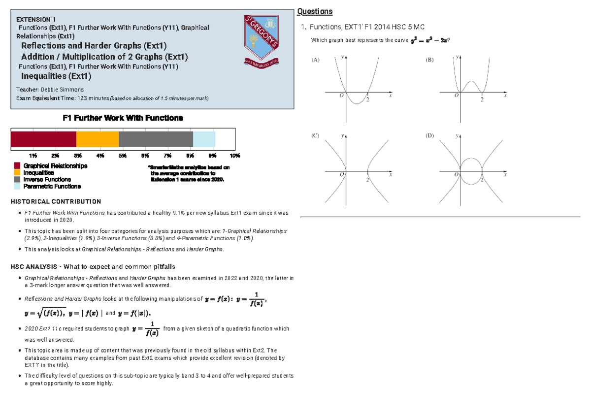 Ext 1 Revision - Good Q's - EXTENSION 1 Functions (Ext1), F1 Further Work With Functions (Y11 ...