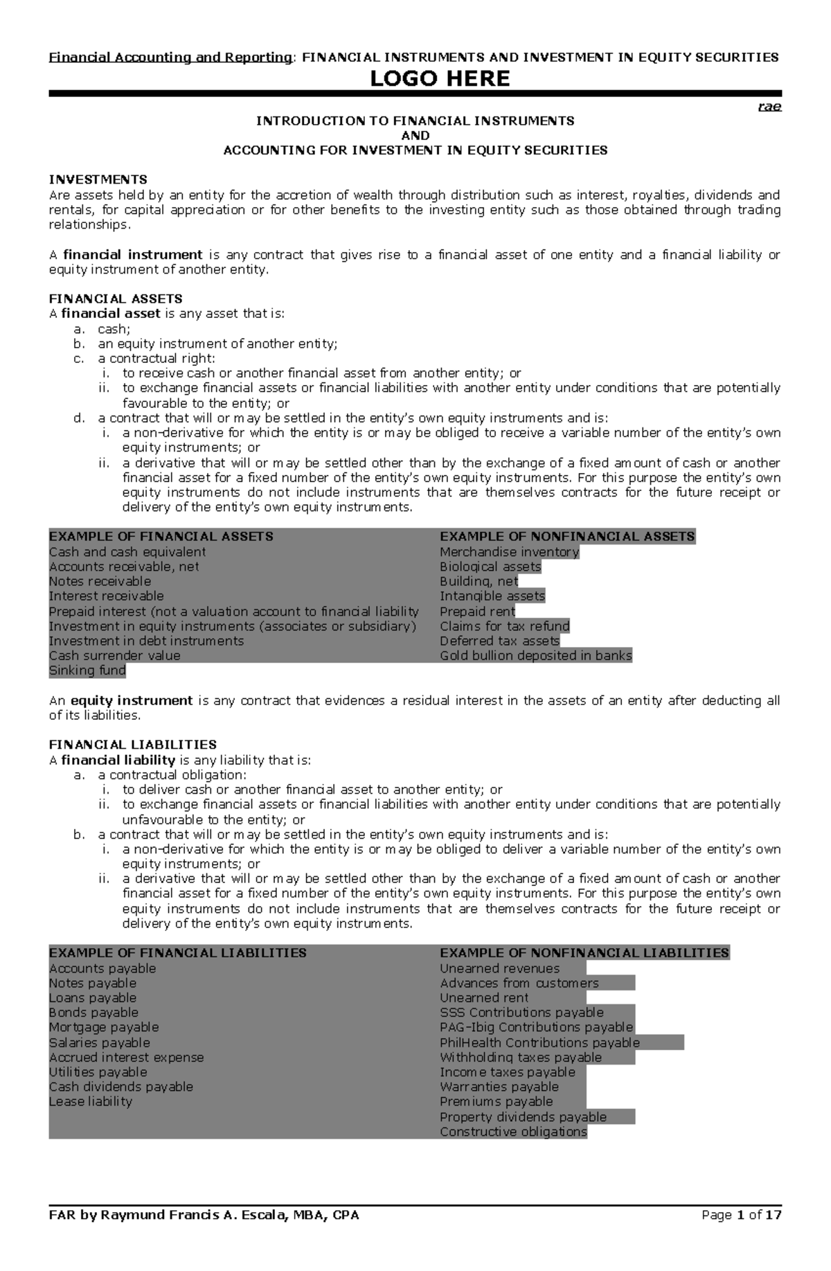 01-investment-in-equity-securities-v2-with-answers compress - LOGO HERE ...