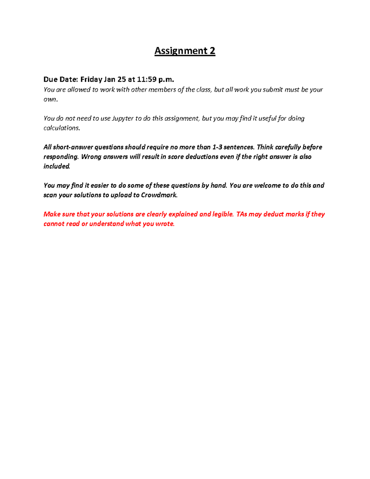 Assignment 2 Revised Warning Tt Undefined Function 32 Assignment 2 Due Date Friday Jan