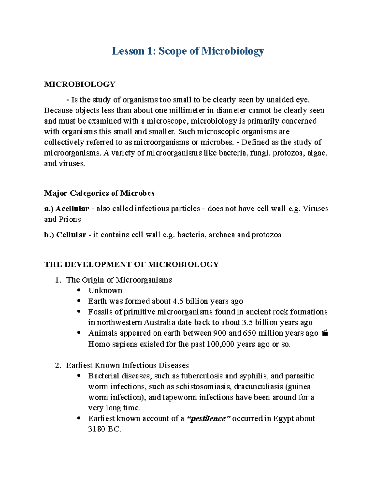 Module 1and2- Micropara - Lesson 1: Scope of Microbiology MICROBIOLOGY ...