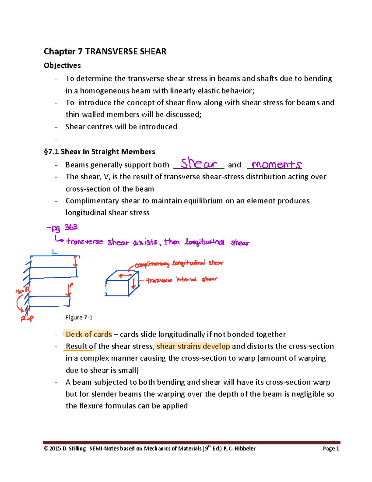 Chapter 7 Transverse Shear Semi Notes - Chapter 7 TRANSVERSE SHEAR ...