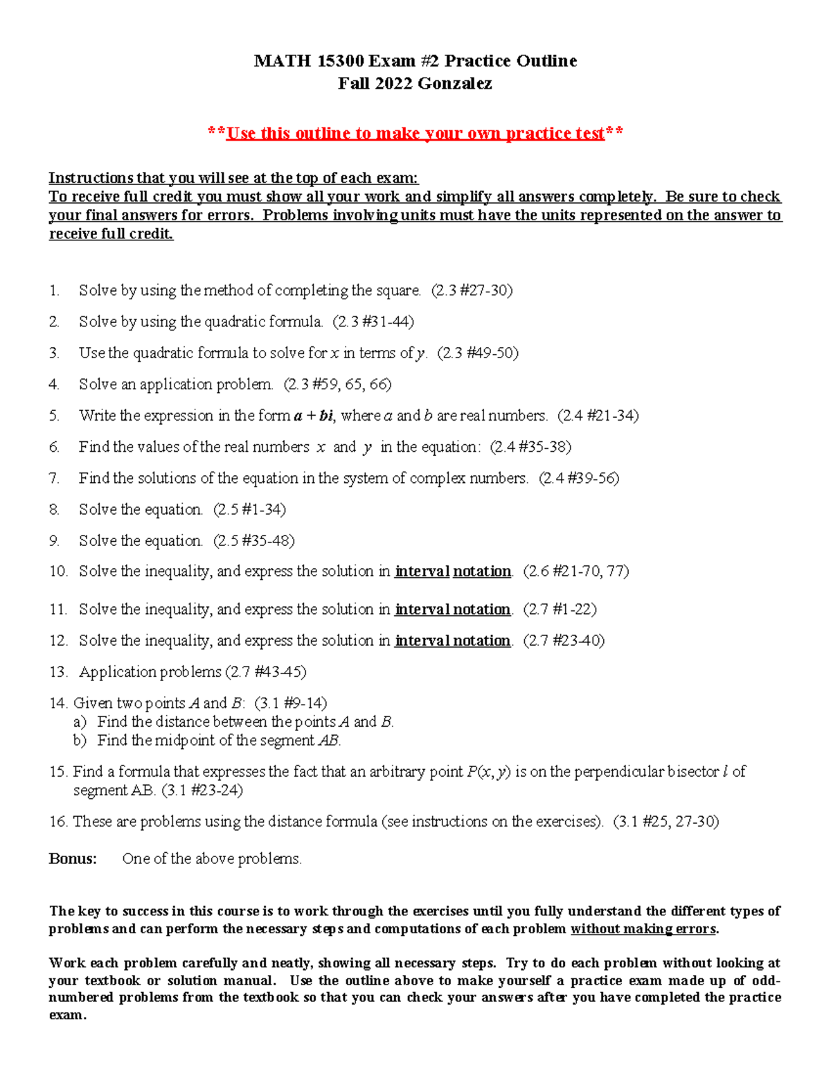 EXAM+%232+Practice+Outline+-+Gonzalez - MATH 15300 Exam #2 Practice ...