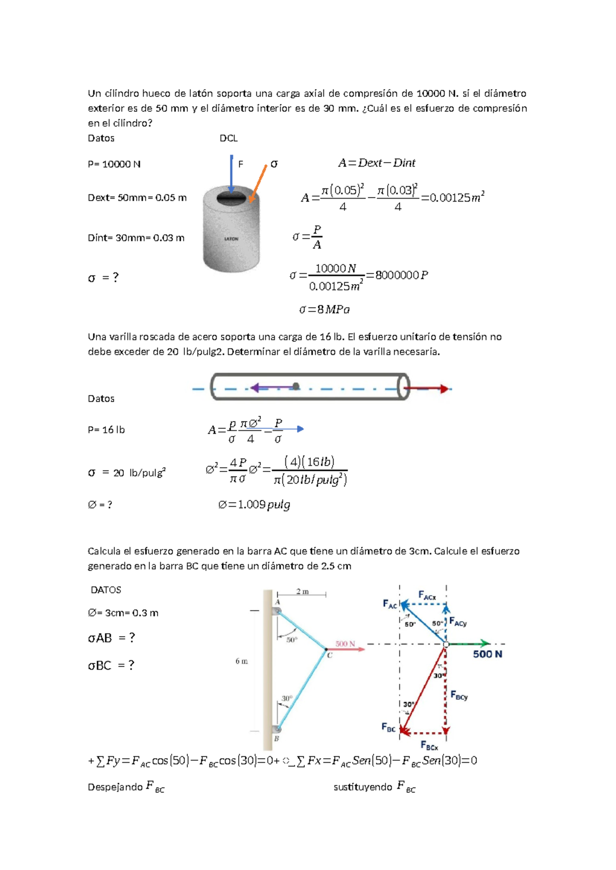 Ejercicios - Un cilindro hueco de latón soporta una carga axial de ...