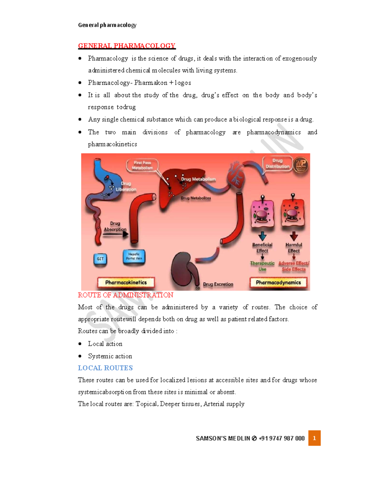 General Pharmacology - Lecture note - GENERAL PHARMACOLOGY Pharmacology ...