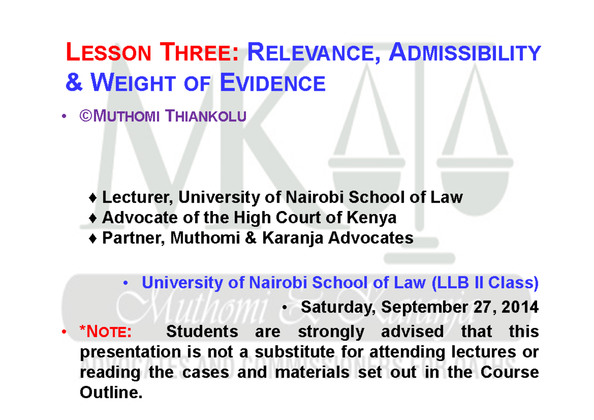 Lesson 3-Relevance and Admissibility - LESSON THREE: RELEVANCE ...