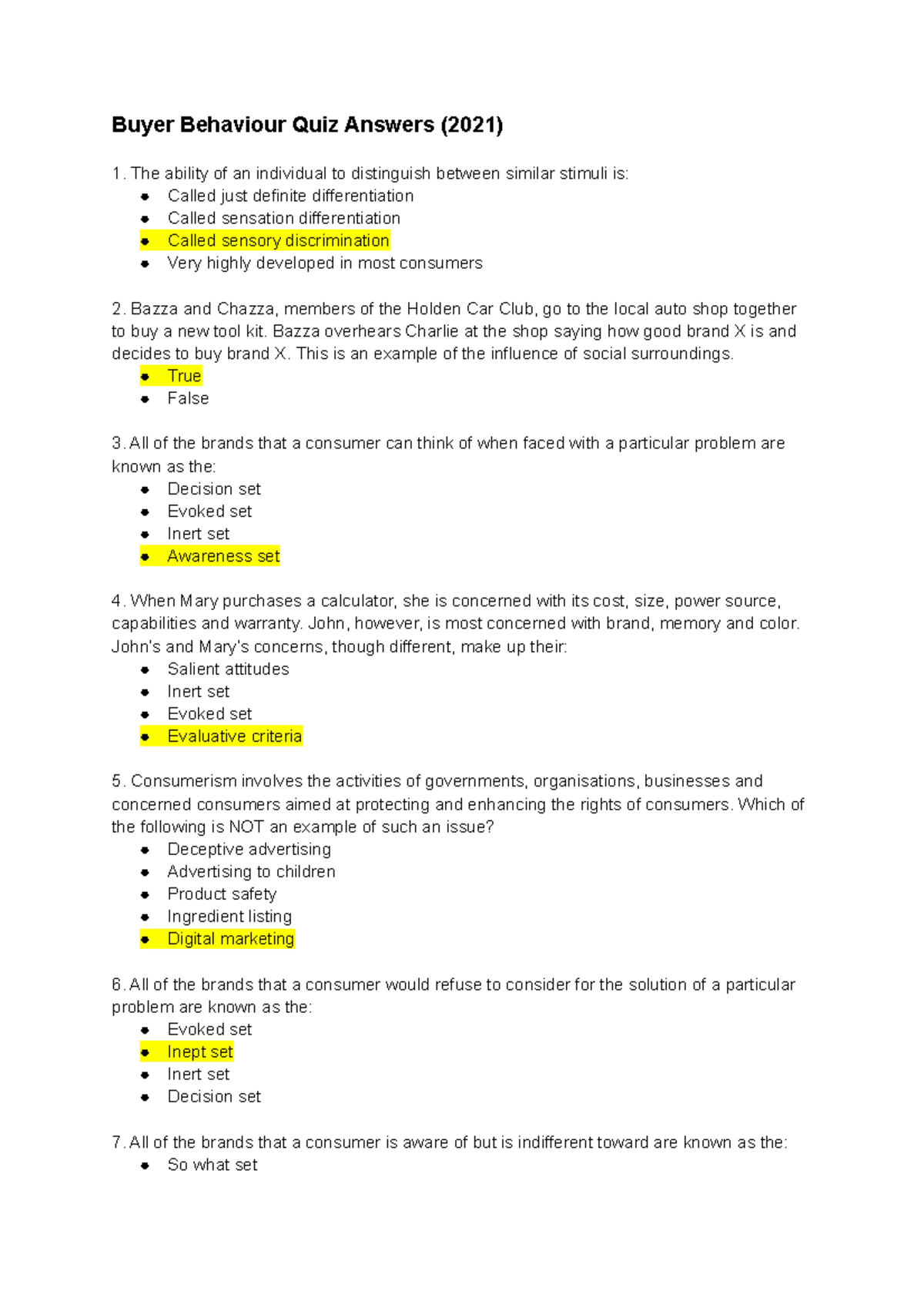 Buyer Behaviour Quiz Answers (2021) - Buyer Behaviour Quiz Answers ...