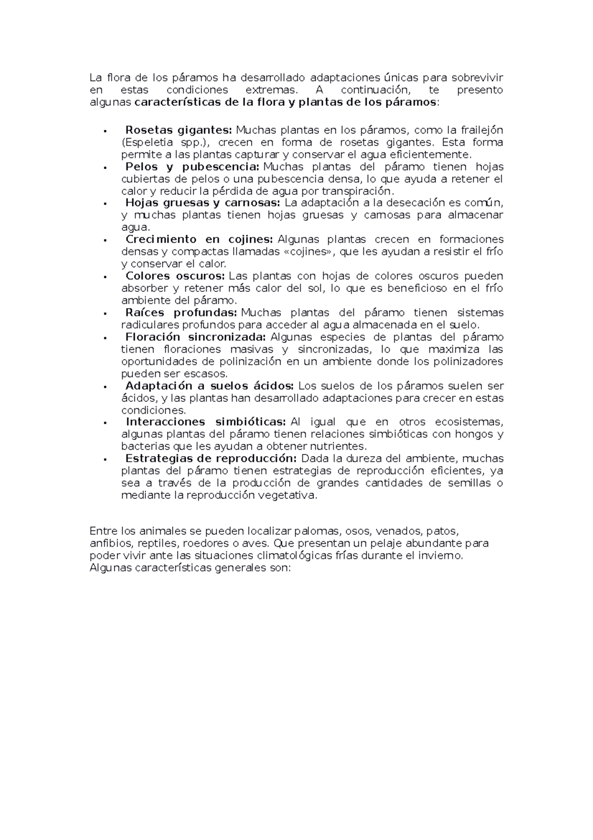 Tarera Ecologia - resumen de clasees - La flora de los páramos ha ...