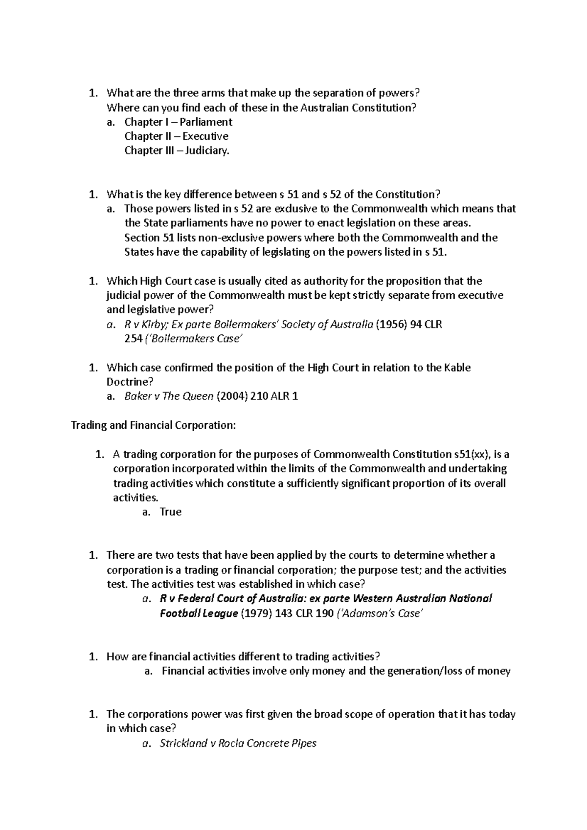 Constitutional Law Quiz - 1. What are the three arms that make up the ...