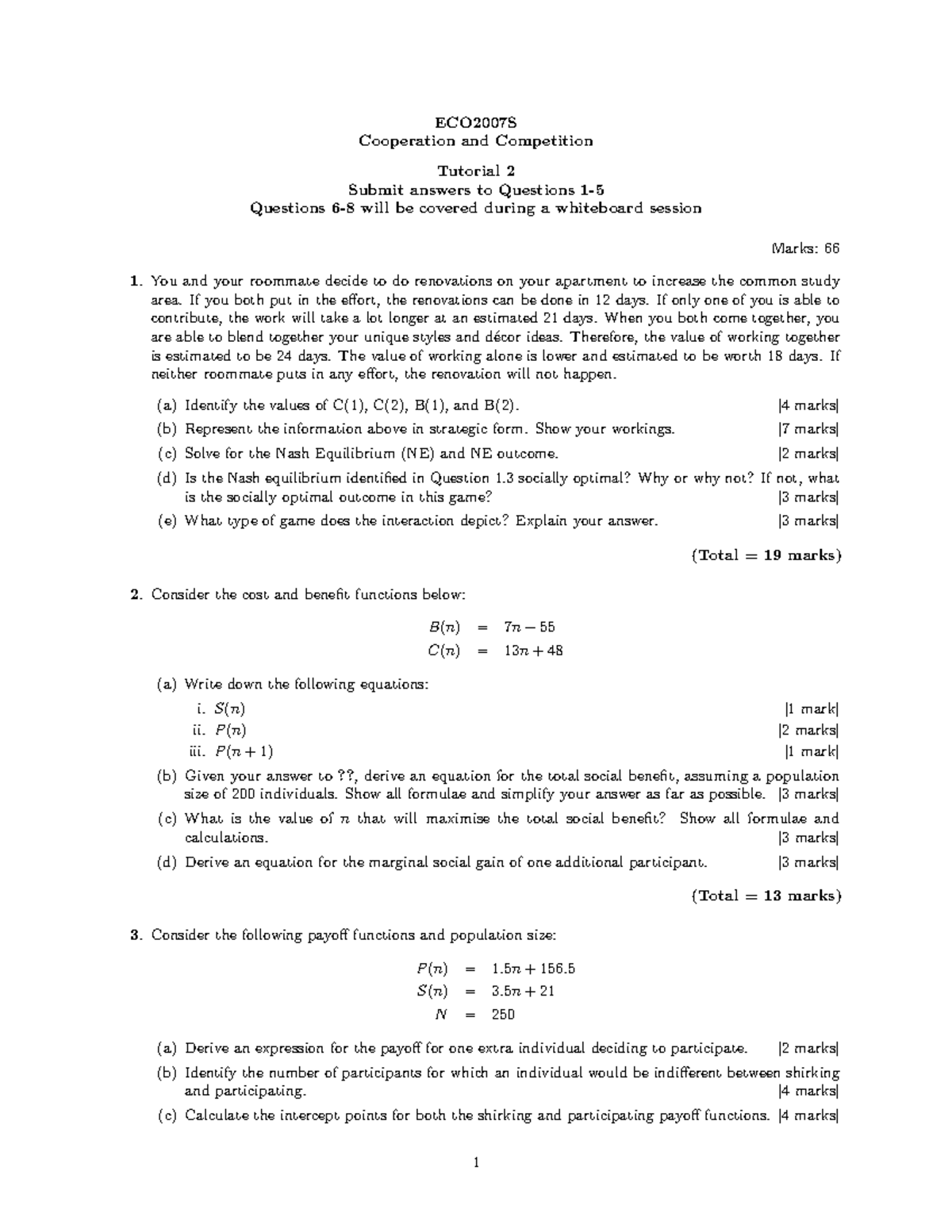 Tutorial 2 (sem 2) - ECO2007S Cooperation and Competition Tutorial 2 ...