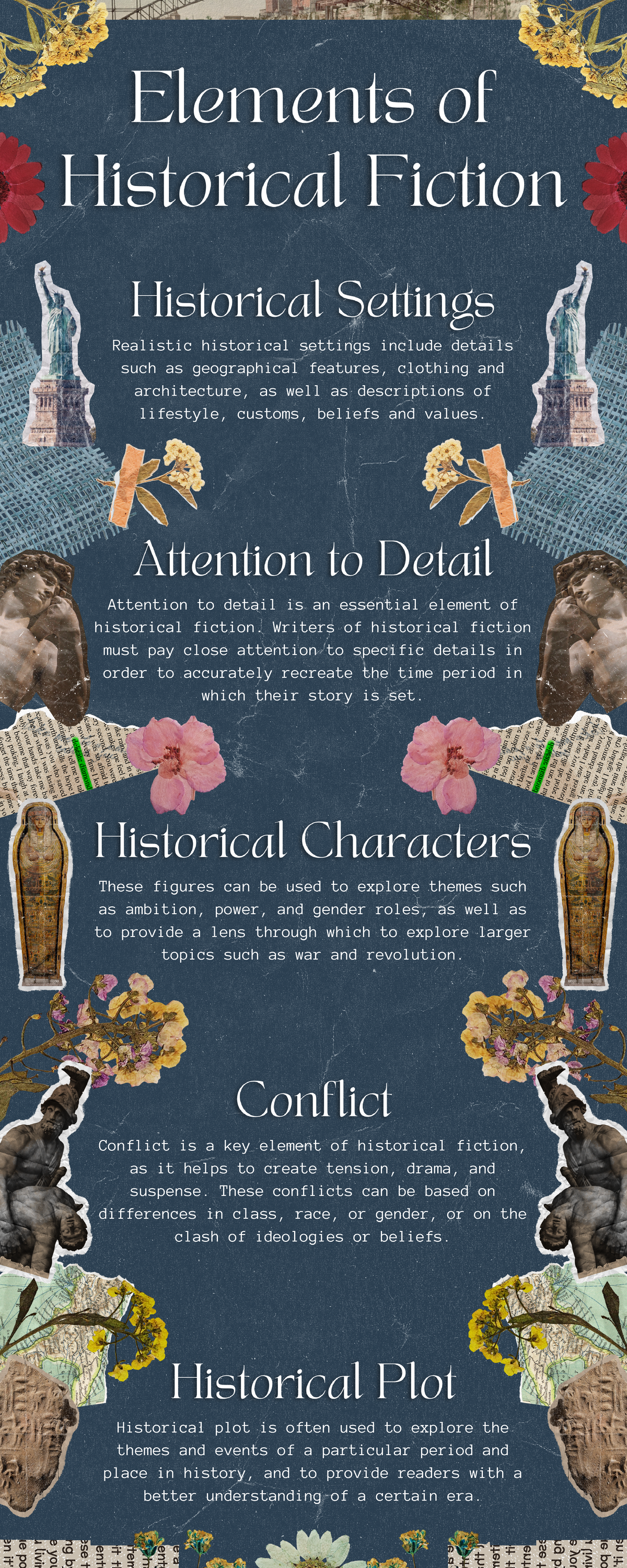Blue Textured Scrapbook Collage Literature Elements of Historical ...