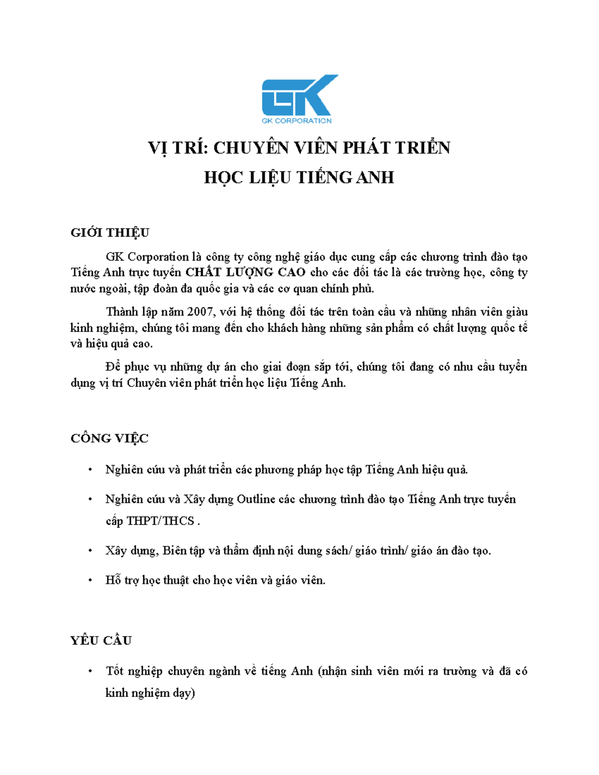 JD - dfdfdfdfdf - VỊ TRÍ: CHUYÊN VIÊN PHÁT TRIỂN HỌC LIỆU TIẾNG ANH ...