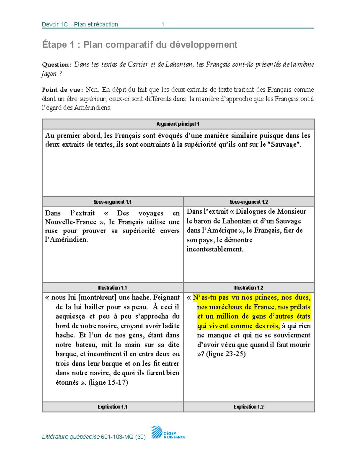 601-103-MQ dev 01C plan redaction - Étape 1 : Plan comparatif du ...