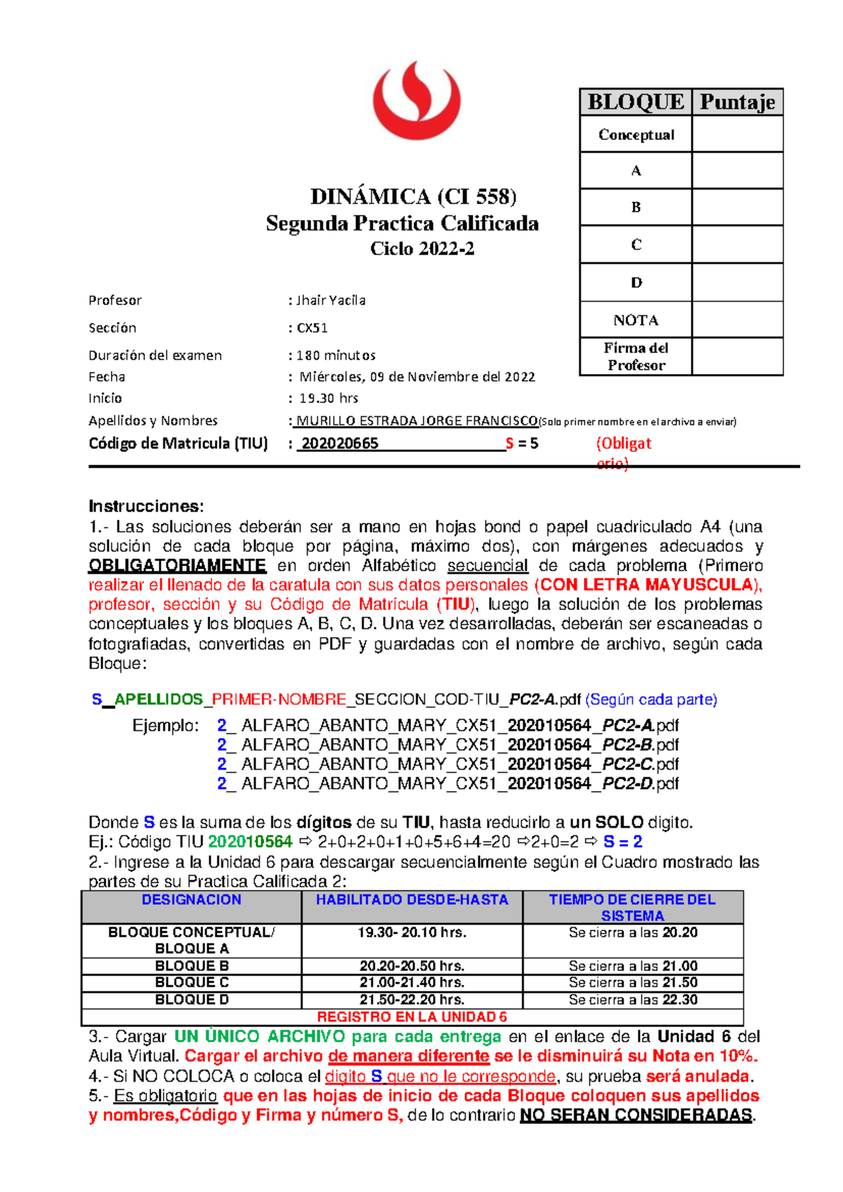 5 Murillo Estrada Jorge CX51 202020665 PC2-A - DINÁMICA (CI 558 ...