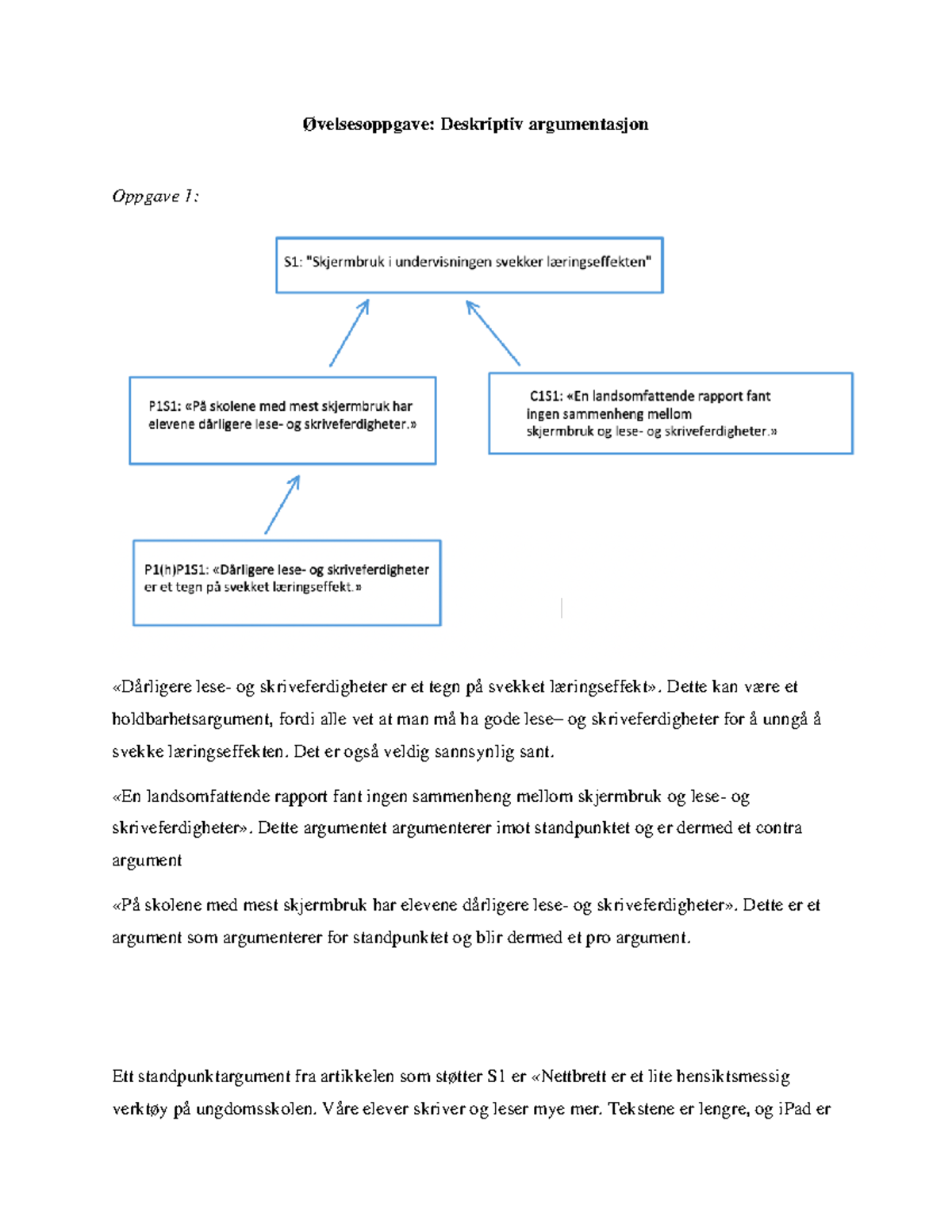 Øvelsesoppgave - Deskriptiv argumentasjon - Øvelsesoppgave: Deskriptiv ...