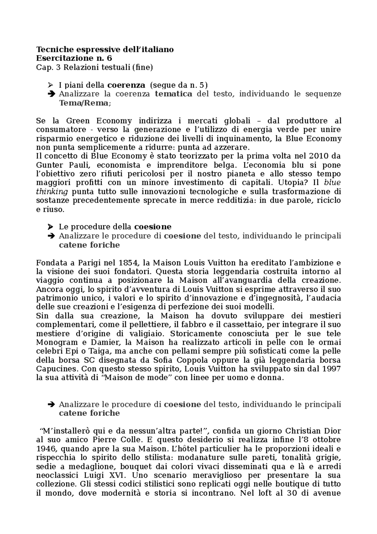 Es 6 - esercitazione 6 con prof Grata - Tecniche espressive dell’italiano Esercitazione n. 6 Cap ...