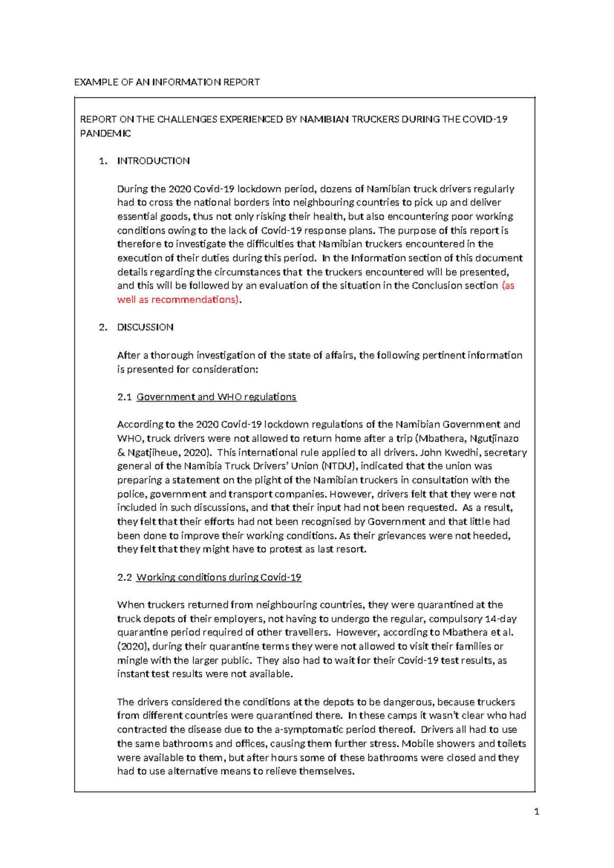 Example OF AN Information Report - EXAMPLE OF AN INFORMATION REPORT ...