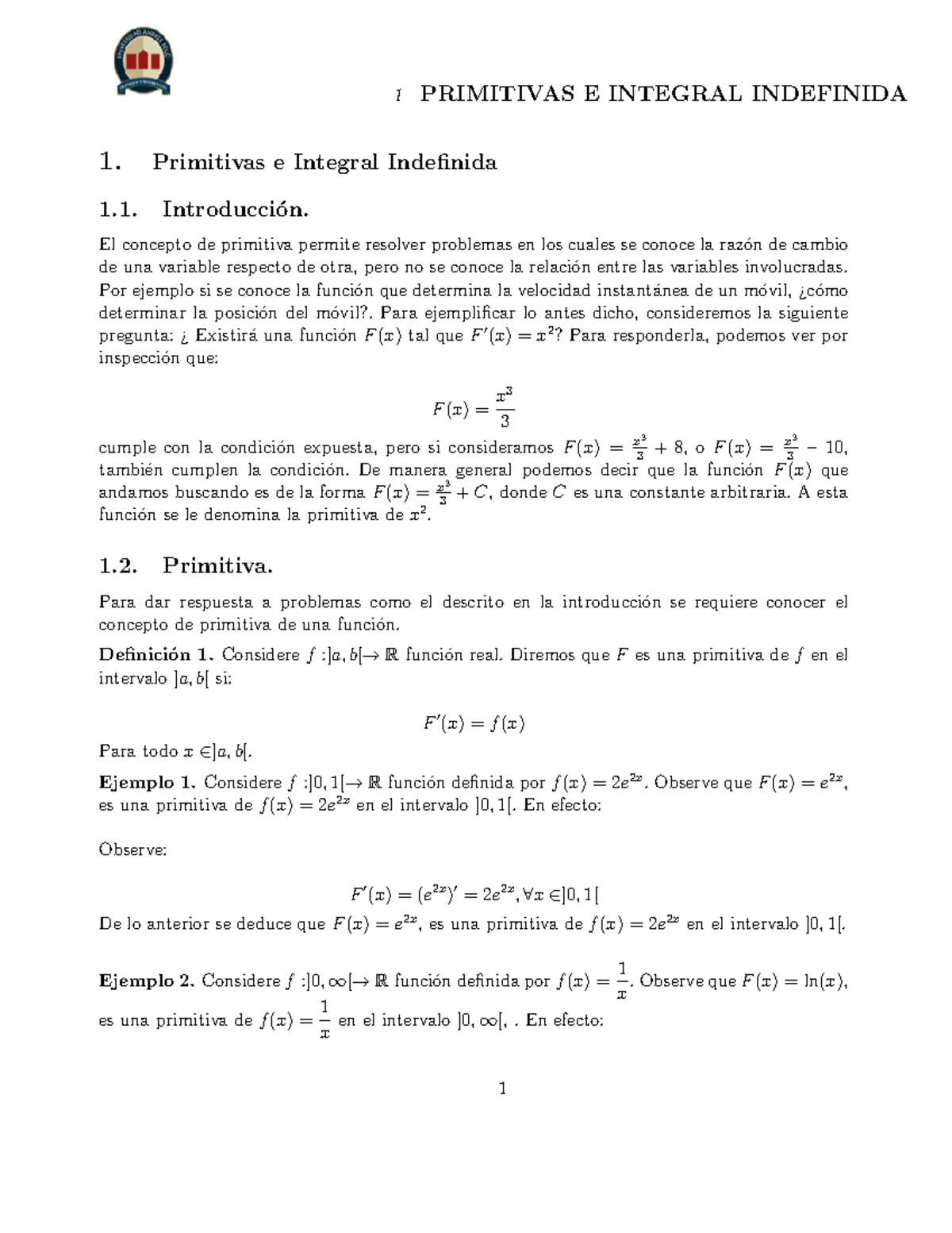 Primitivas E Integral Indefinida - 1. Primitivas e Integral Indefinida ...