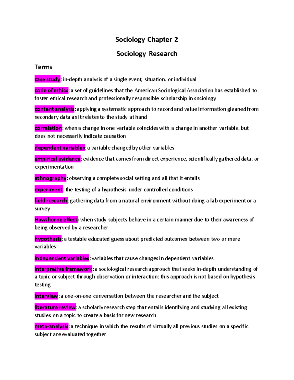 SOC Exam 1 Review - Sociology Chapter 2 Sociology Research Terms case ...