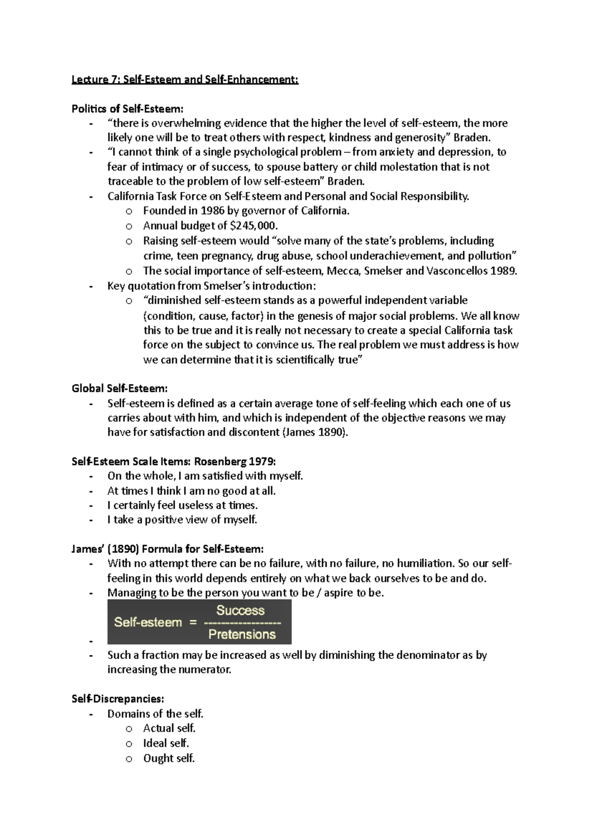 Lecture 7- Self-Esteem and Self-Enhancement - Lecture 7: Self-Esteem ...