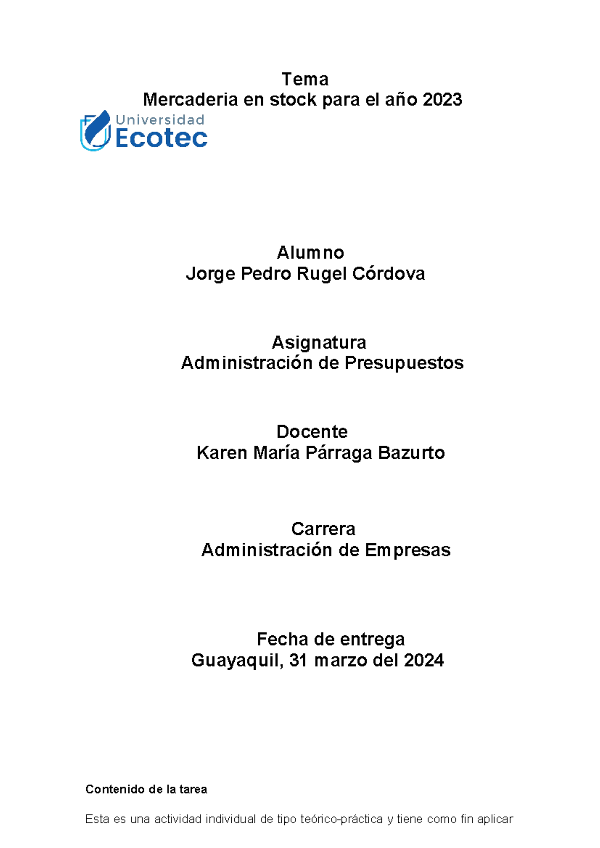 Analisis DE LA Mercaderia EN Stock 2023 - 31-03-2024 - Alumno Jorge ...