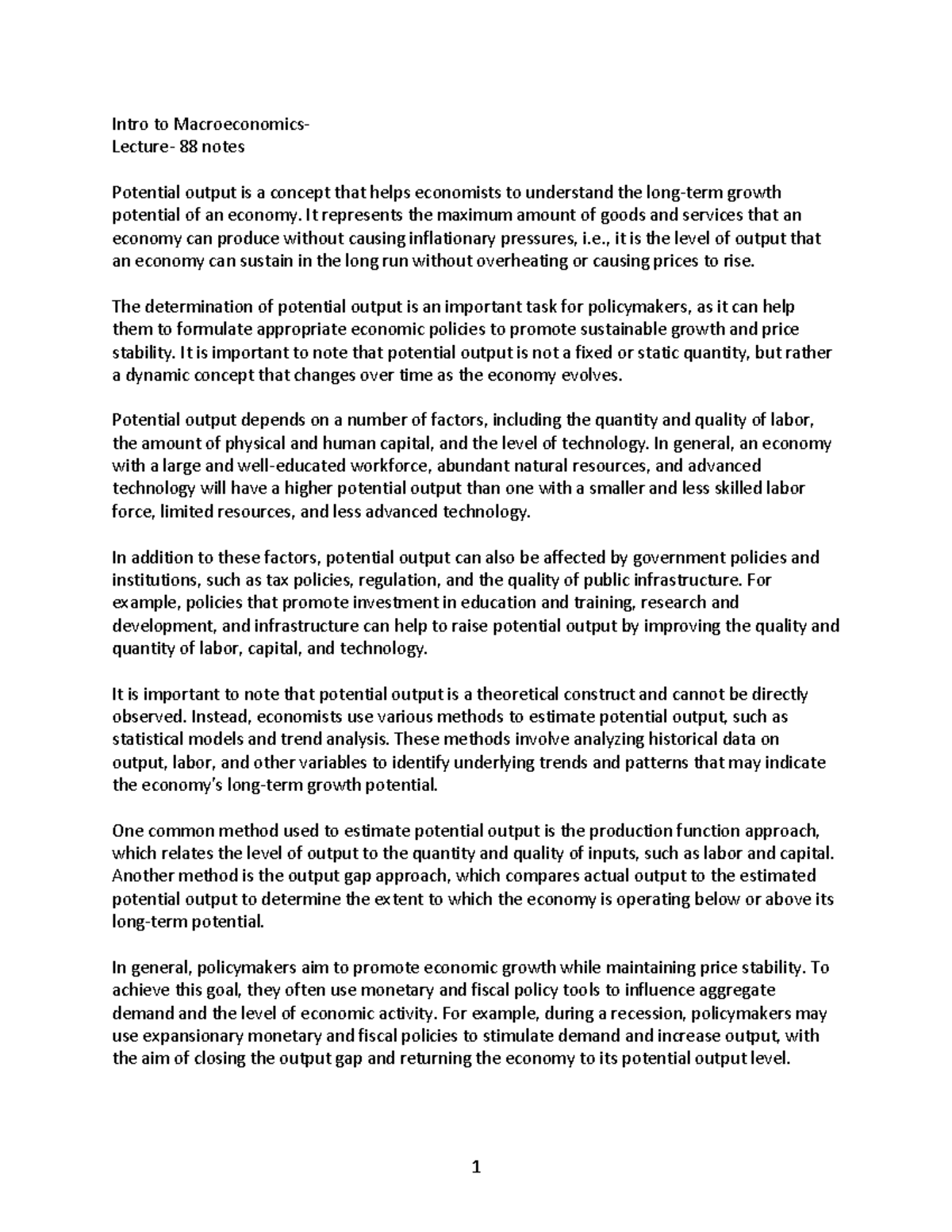 Intro To Macroeconomics Lecture 88 Notes 1 Intro To Macroeconomics Lecture 88 Notes