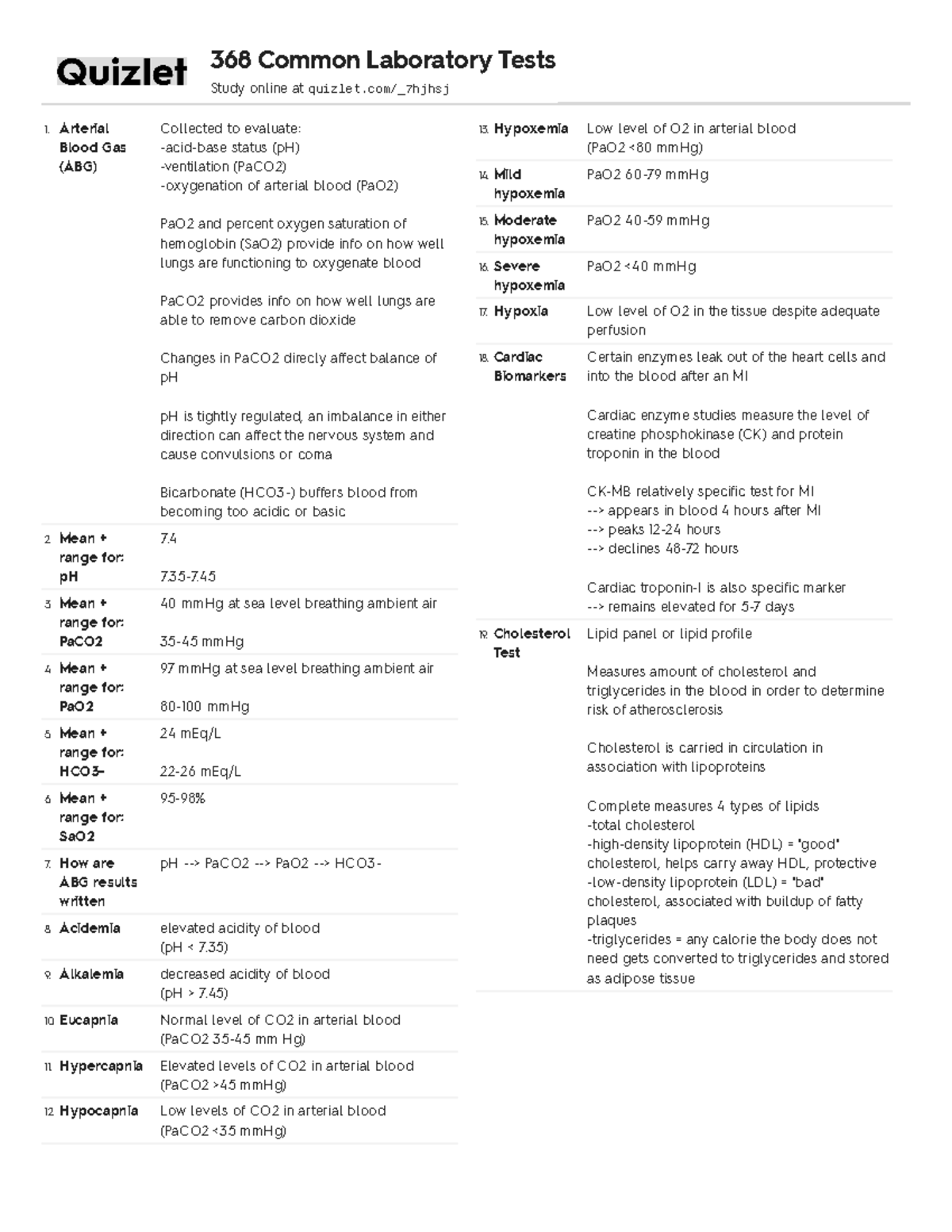 368 Common Laboratory Tests - BSC2085 - MDC - Studocu