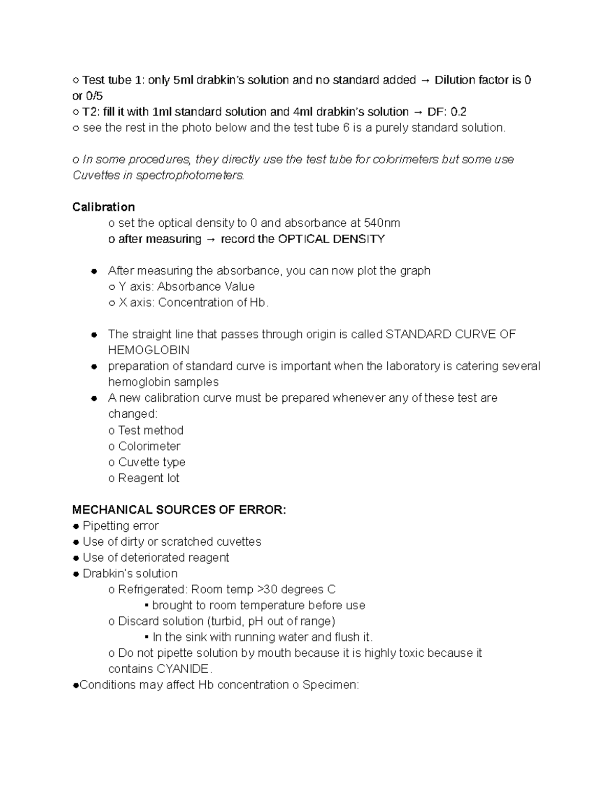 Hematology= Hemoglobin Determination PART 3 - Test tube 1: only 5ml ...