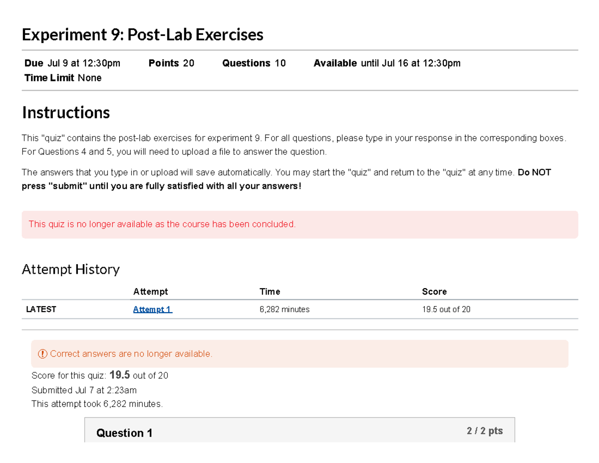 Experiment 9 Post-Lab Exercises Synthesis Lab I - CHEM-2380-A - Experiment 9: Post-Lab Exercises ...