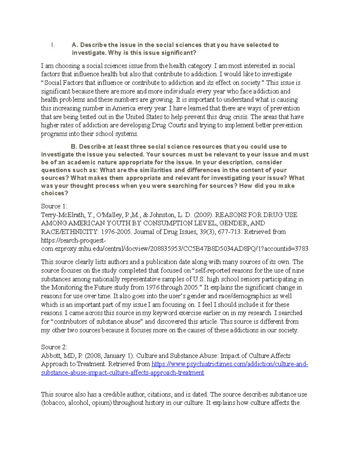 SCS 200 Project One - I. A. Describe the issue in the social sciences ...