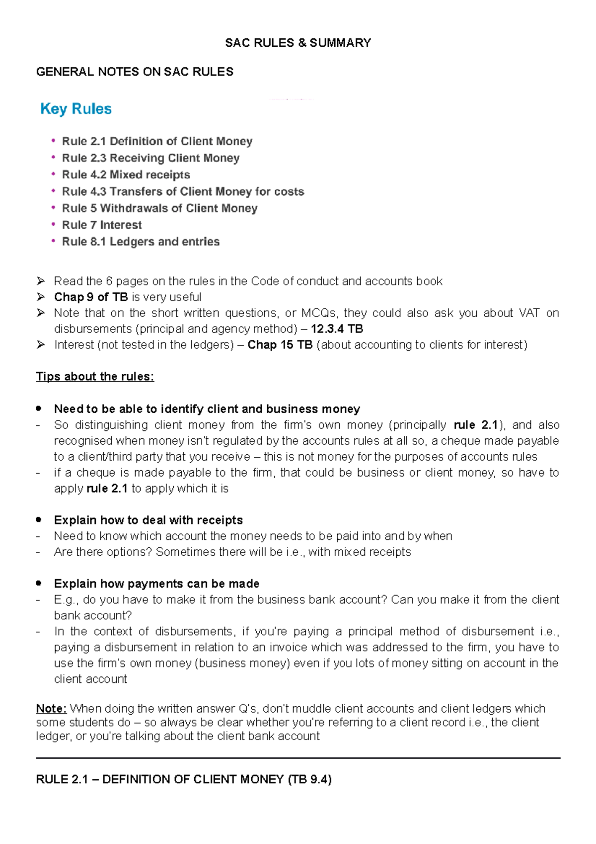 SAC Rules - SAC RULES & SUMMARY GENERAL NOTES ON SAC RULES Read the 6 ...