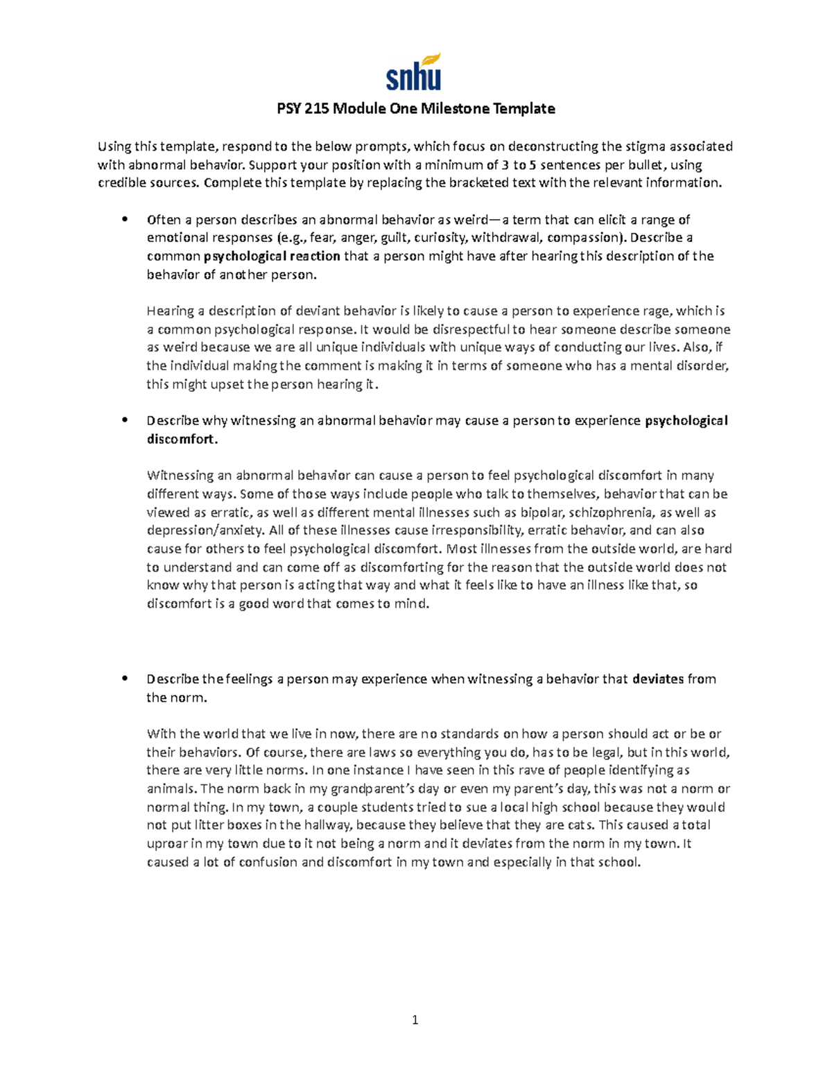 Mod1Milestone - Module 1 Milestone - PSY 215 Module One Milestone ...