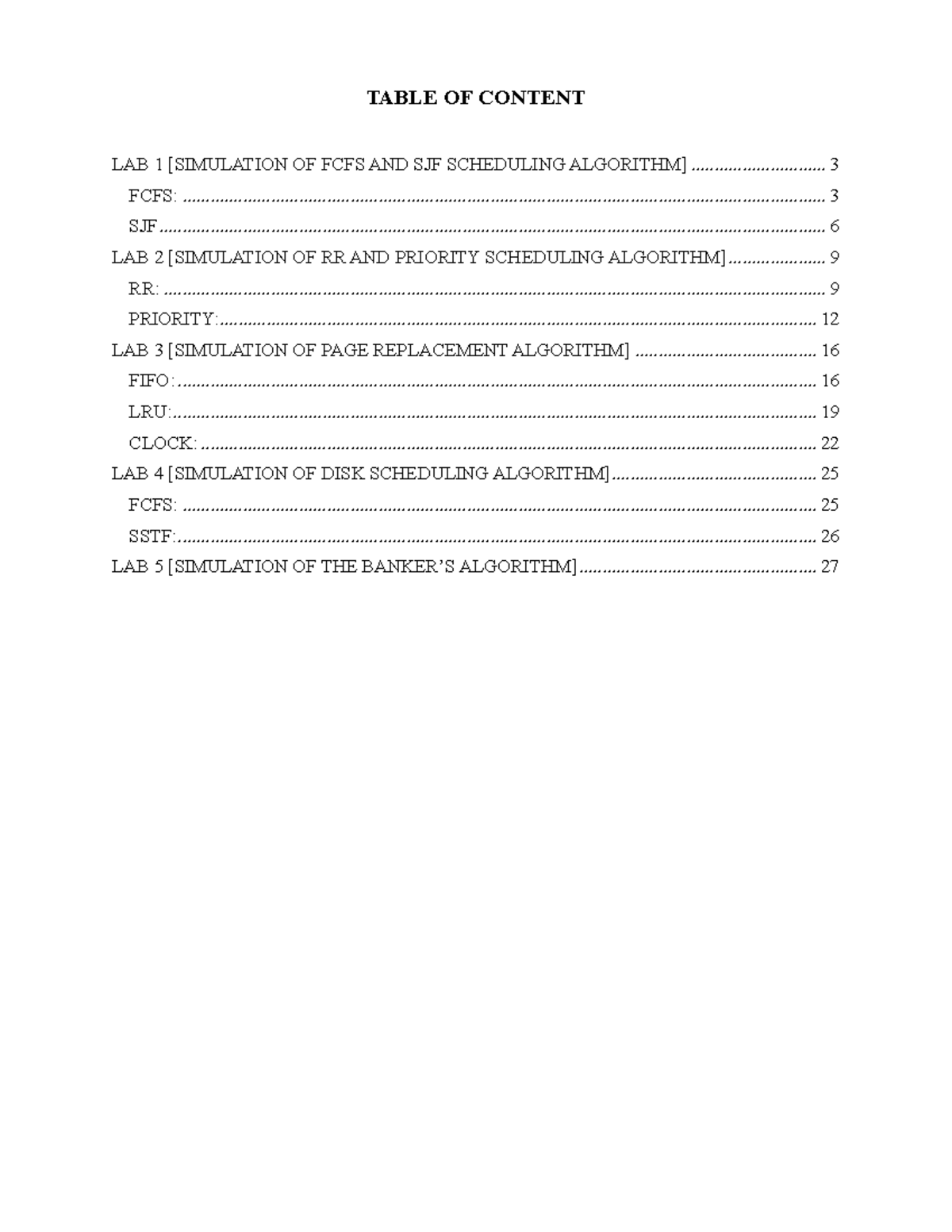OS LAB Report-1 - BCA 4th sem OS lab report - TABLE OF CONTENT LAB 1 [SIMULATION OF FCFS AND SJF ...