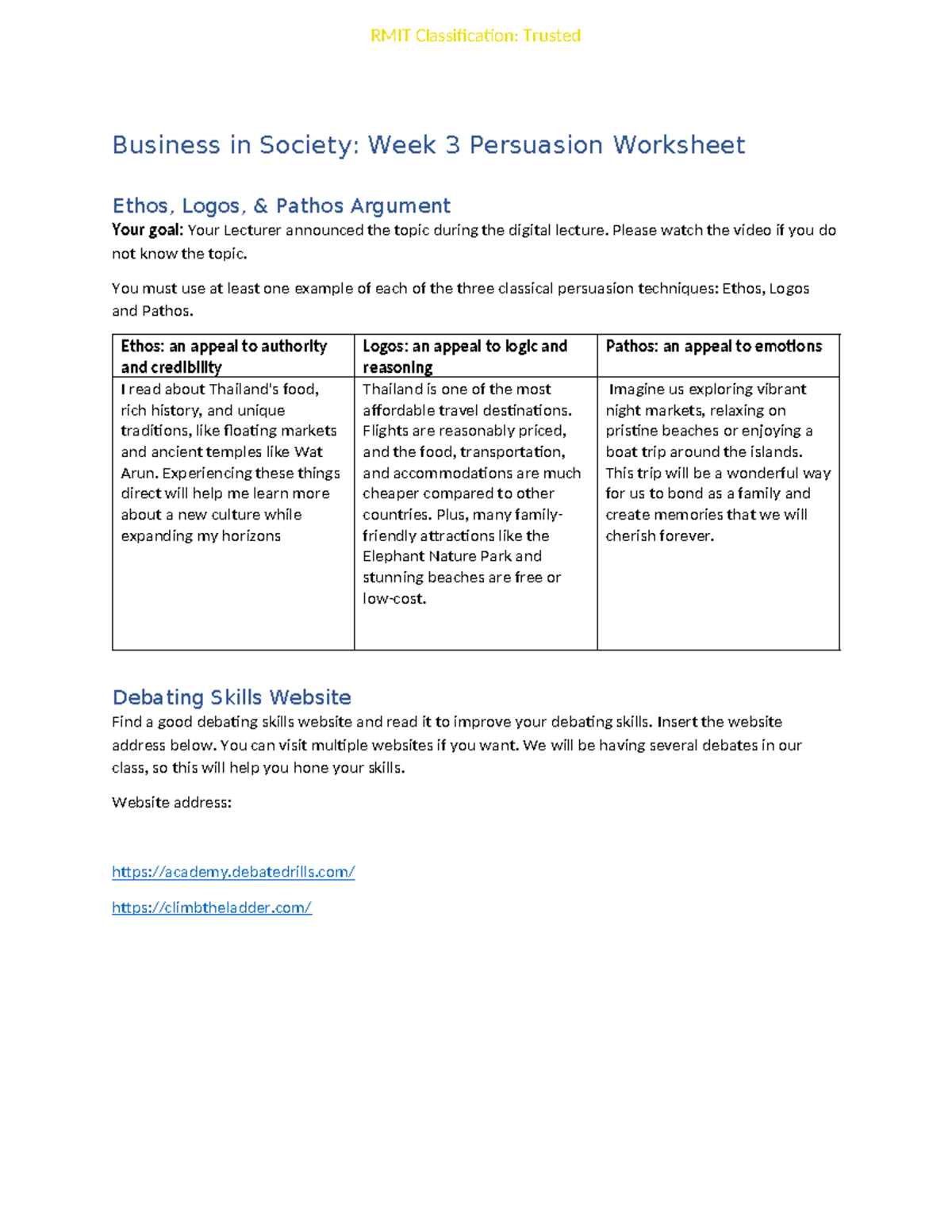 Handout Online Session Persuasion Worksheet Rmit Classification Trusted Business In