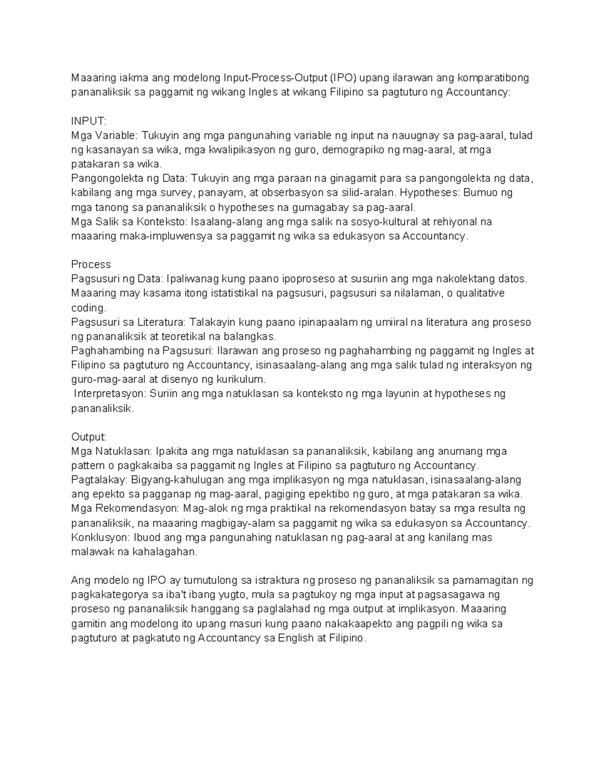 Konseptuwal NA Balangkas - Maaaring iakma ang modelong Input-Process ...