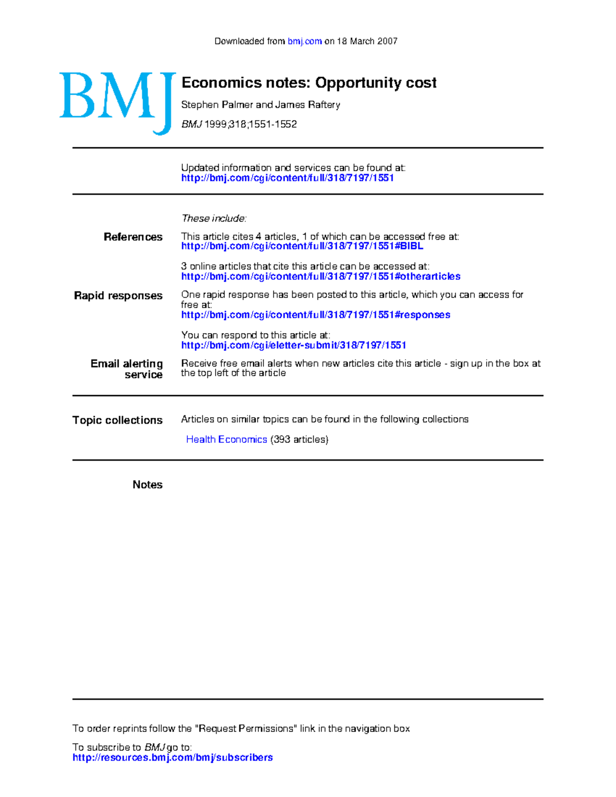 Opportunitycost - Read - BMJ1999;318;1551- Stephen Palmer and James ...