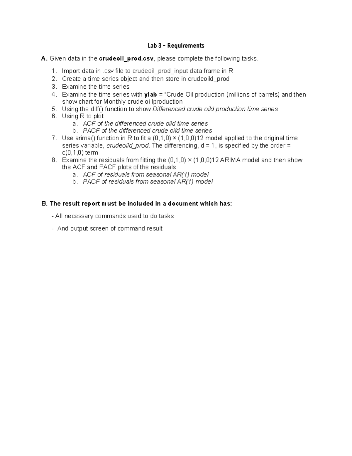DATA301 Lab03 Req Descrition - Lab 3 – Requirements A. Given data in ...