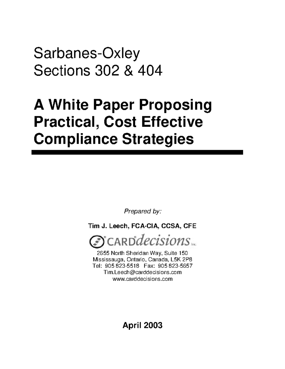 Card941503 - Full notes - Sarbanes-Oxley Sections 302 & 404 A White ...