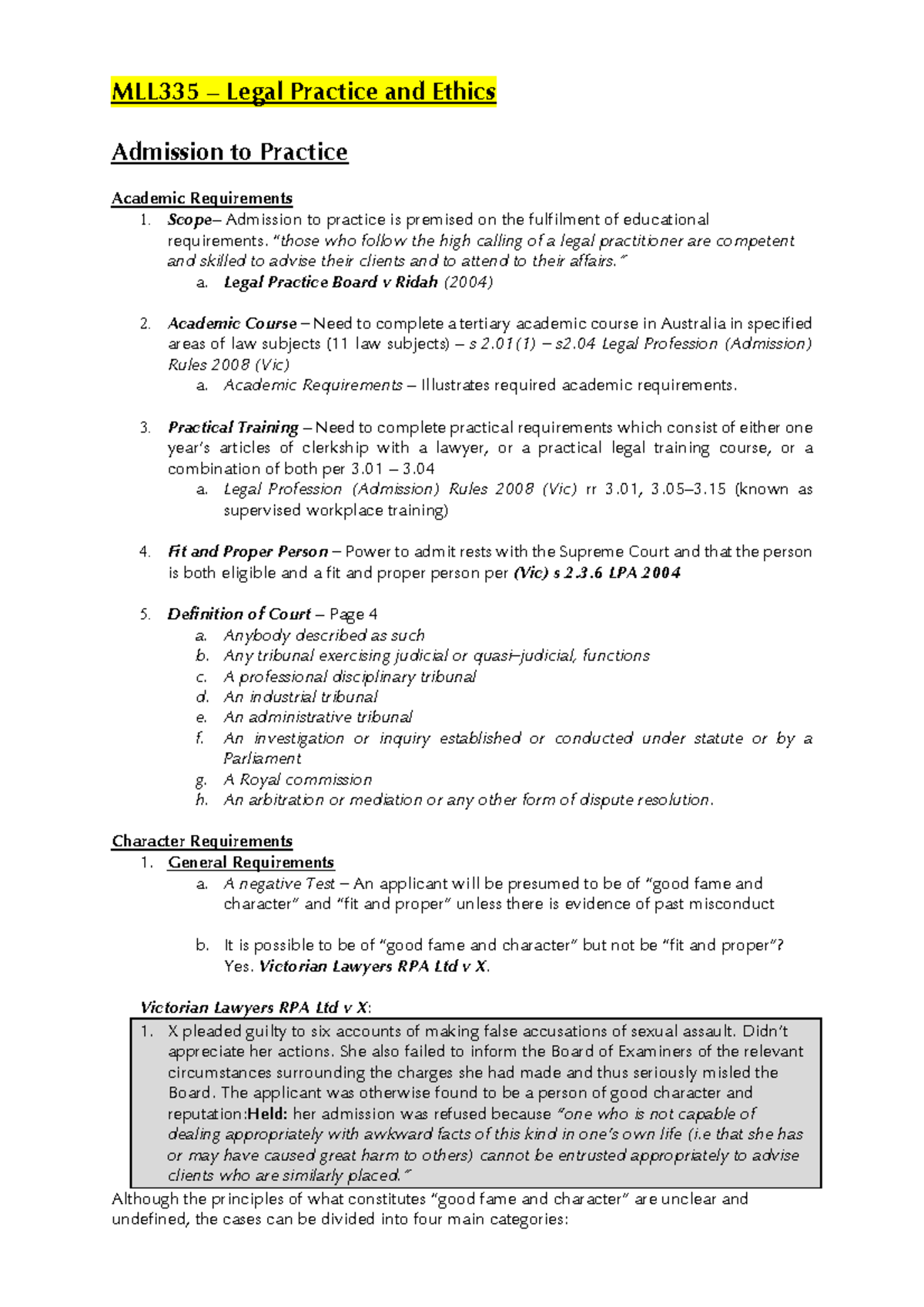 Legal practice and ethics - MLL335 – Legal Practice and Ethics ...