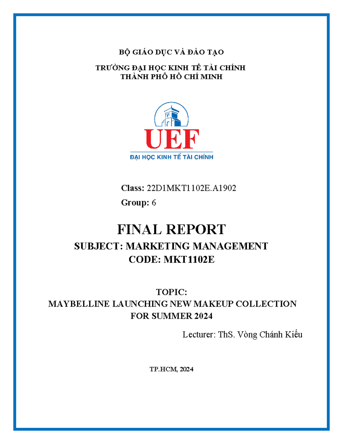 MAR- Manage - BỘ GIÁO DỤC VÀ ĐÀO TẠO TRƯỜNG ĐẠI HỌC KINH TẾ TÀI CHÍNH ...