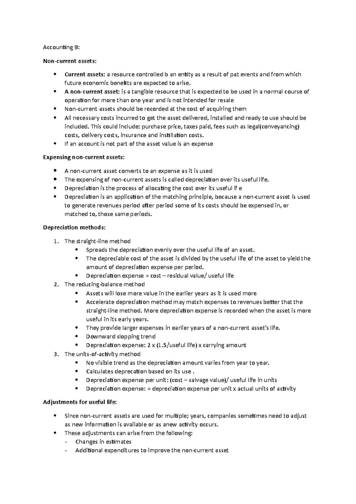 Non-current assets - Accounting B: Non-current assets: Current assets ...