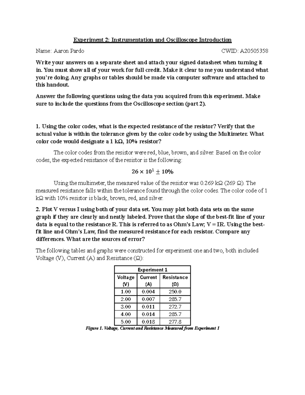 Phys 221 lab 2 - n/an/a - Experiment 2: Instrumentation and ...