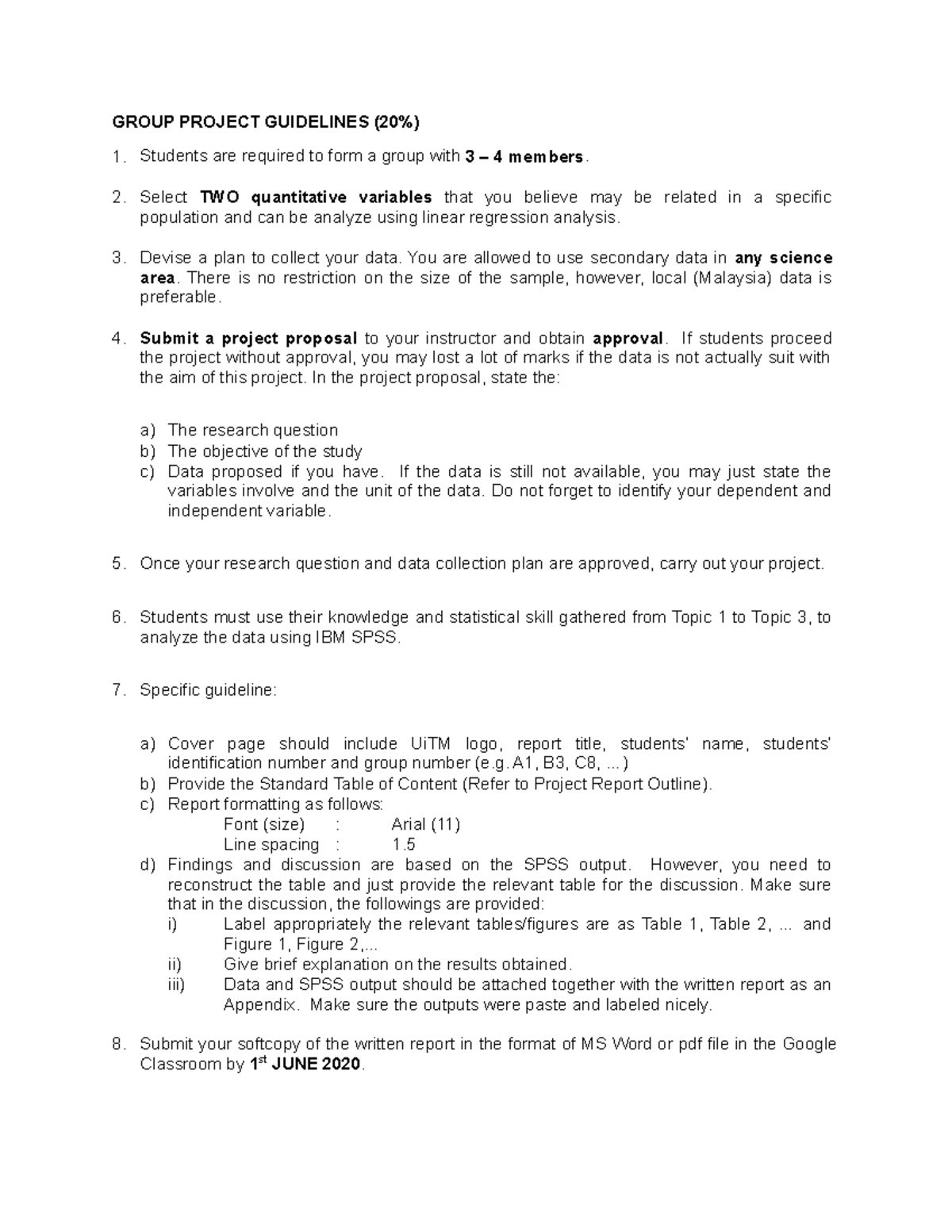 STA108- Project Guidelines PKP - GROUP PROJECT GUIDELINES (20% ...