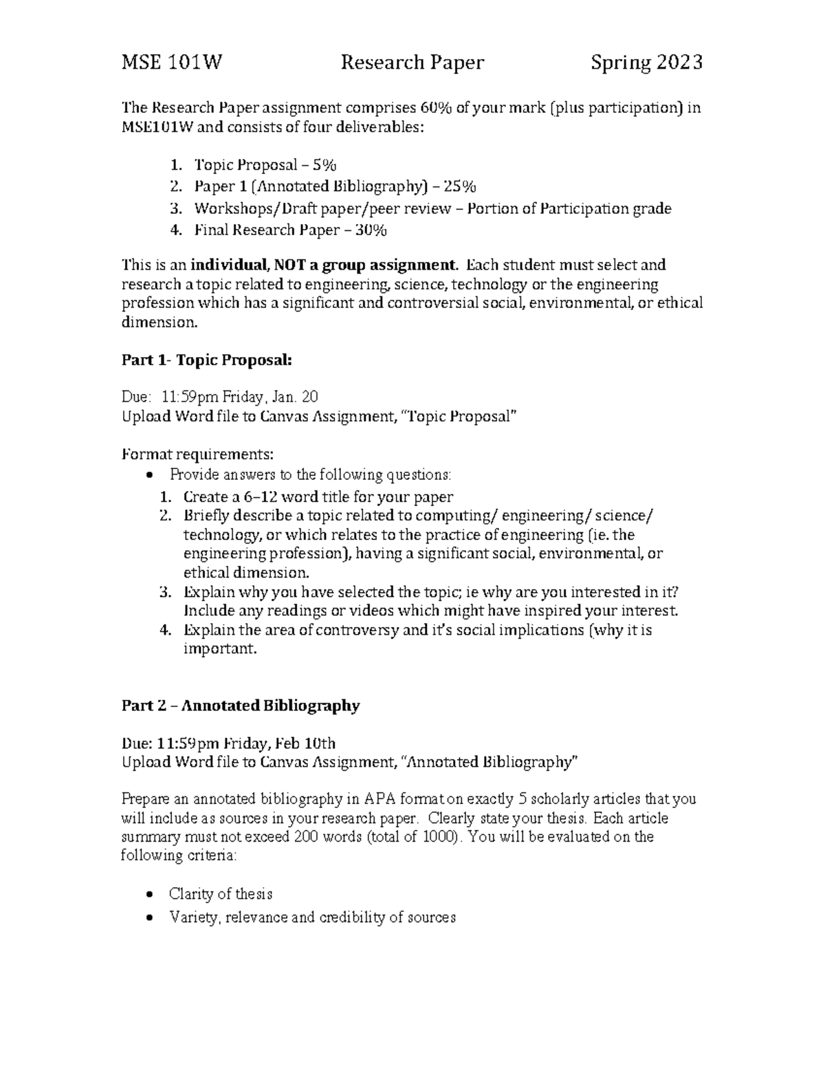 Instructions Research Paper Spring 2023 - MSE 101W Research Paper ...
